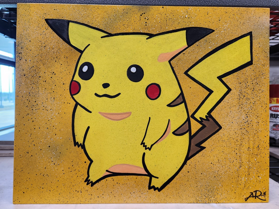 Pikachu Graffiti Mixed Media Painting on Canvas 12x16 - Etsy