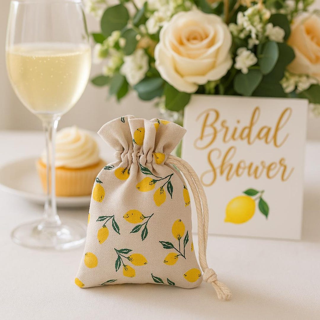 Lemon Cotton Favor Bags | Bridal Shower, Wedding Party Favors - Etsy
