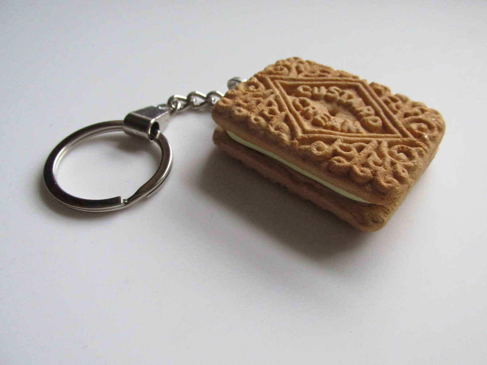 Handmade Fimo Polymer Clay Custard Cream Biscuit Keyring . Made in UK ...