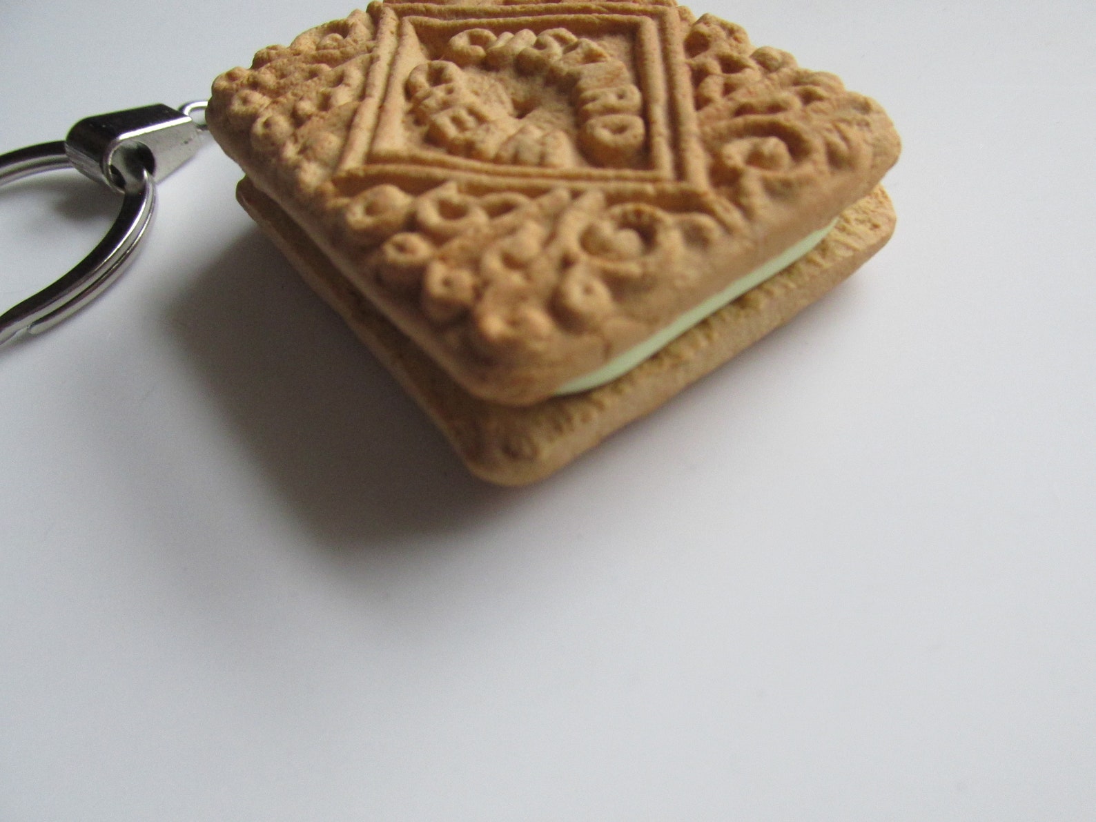 Handmade Fimo Polymer Clay Custard Cream Biscuit Keyring . Made in UK ...