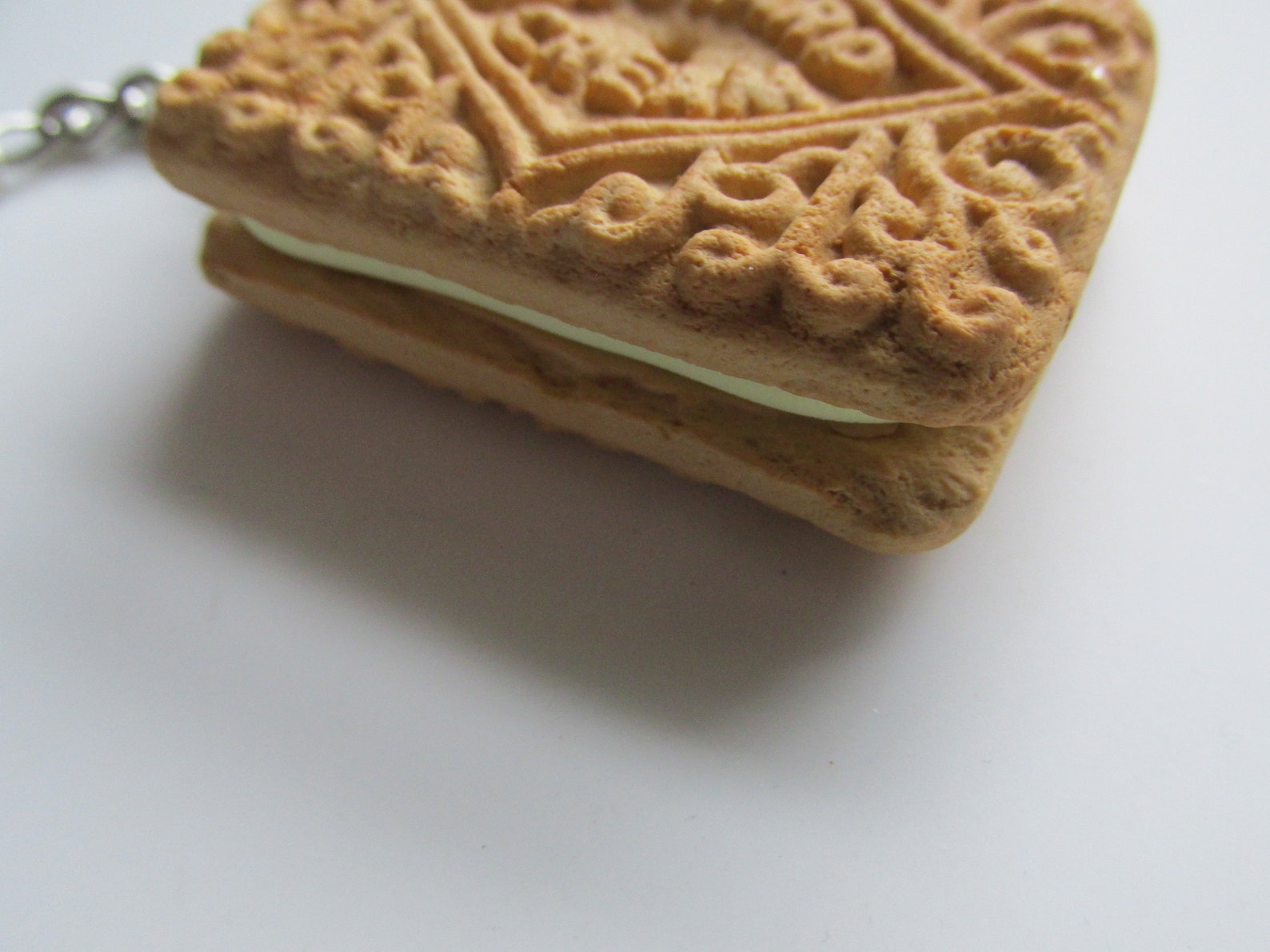 Handmade Fimo Polymer Clay Custard Cream Biscuit Keyring . Made in UK ...