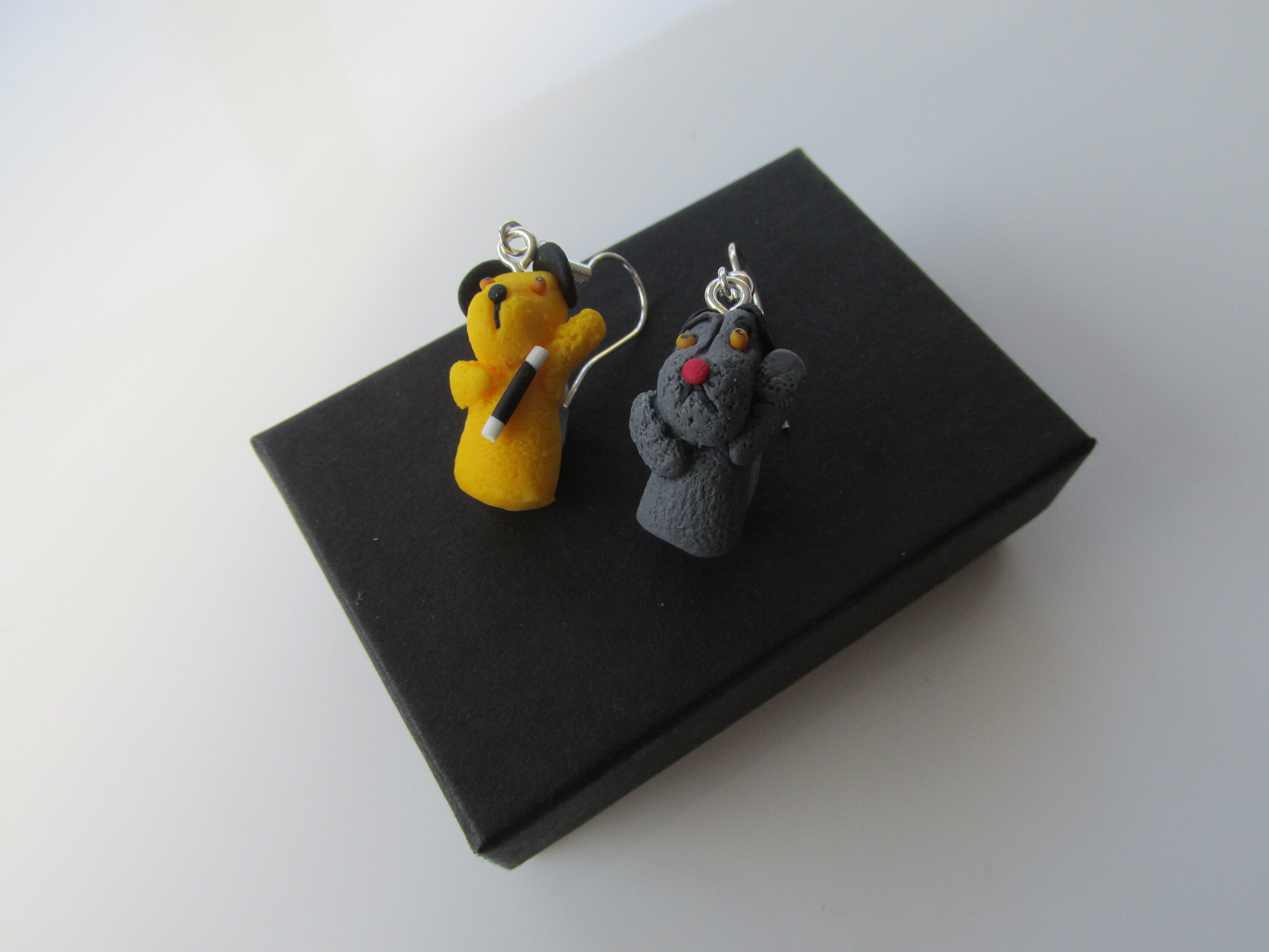 Miniature Hand Puppet Sooty and Sweep Inspired Charm Earrings - Etsy UK