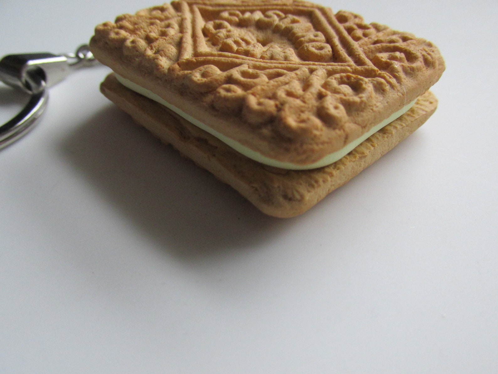 Handmade Fimo Polymer Clay Custard Cream Biscuit Keyring . Made in UK ...