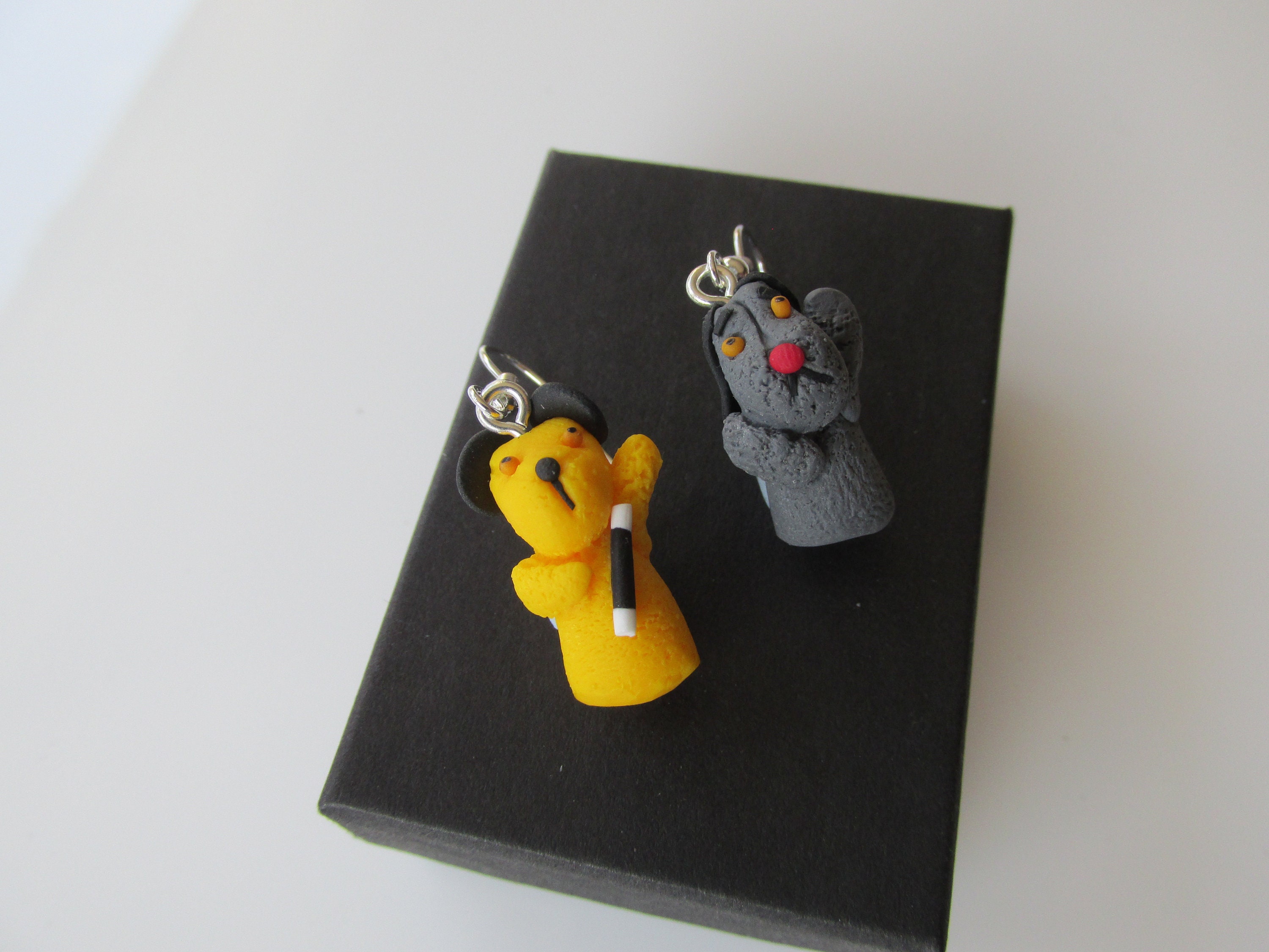 Miniature Hand Puppet Sooty and Sweep Inspired Charm Earrings - Etsy UK