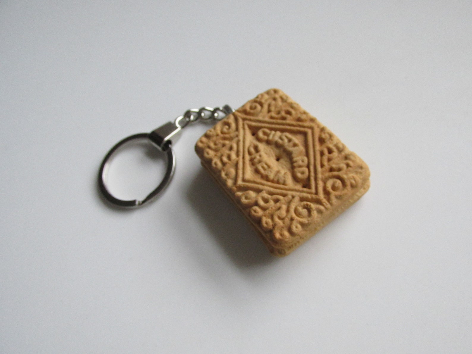 Handmade Fimo Polymer Clay Custard Cream Biscuit Keyring . Made in UK ...