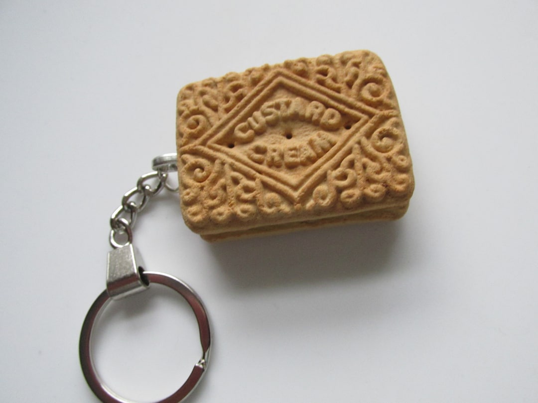 Handmade Fimo Polymer Clay Custard Cream Biscuit Keyring . Made in UK ...