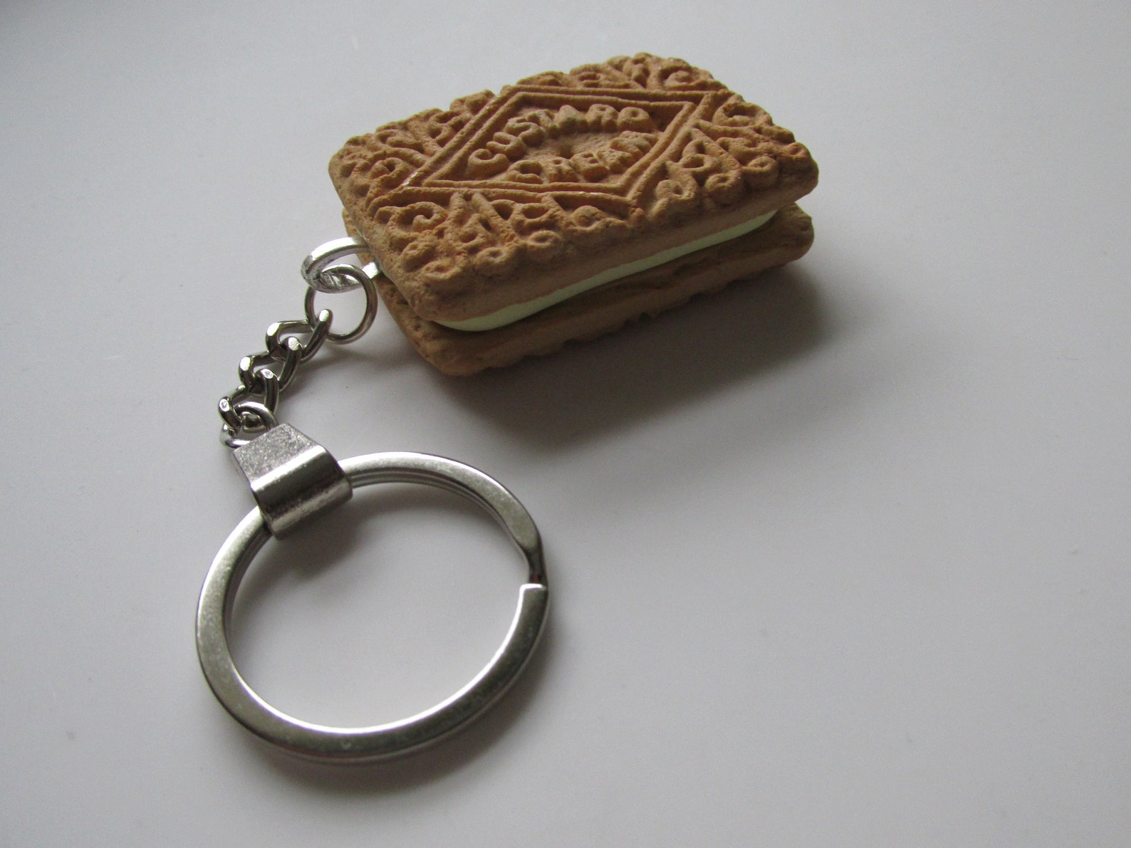 Handmade Fimo Polymer Clay Custard Cream Biscuit Keyring . Made in UK ...