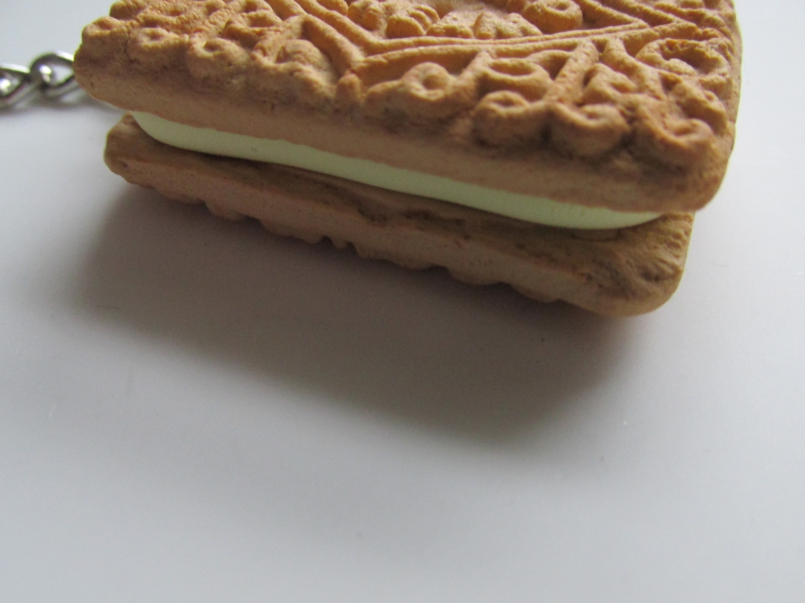 Handmade Fimo Polymer Clay Custard Cream Biscuit Keyring . Made in UK ...