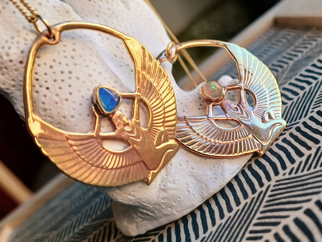 Winged Isis, Egyptian Inspiration Necklace With Opal Gemstone. November ...