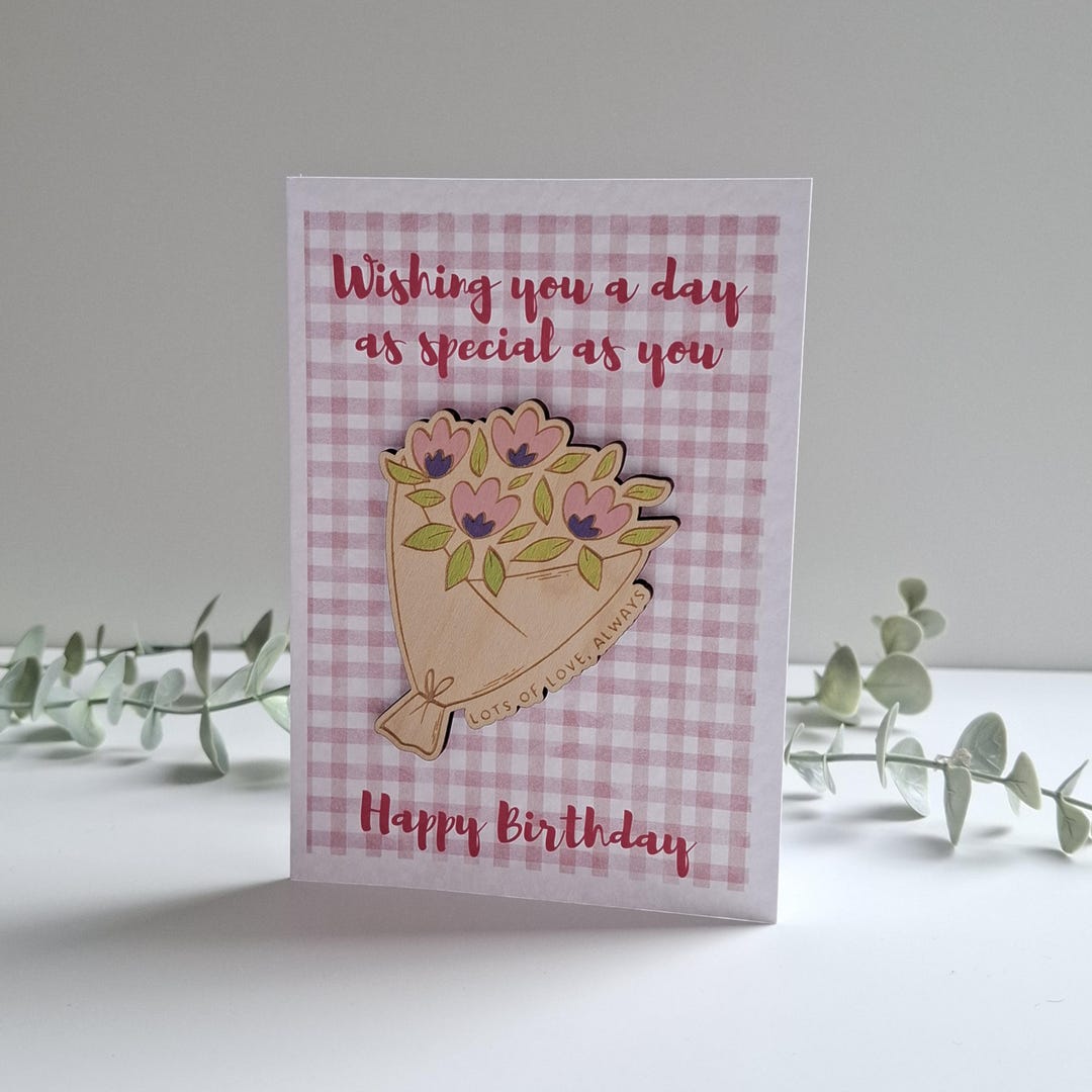 Wooden Magnet Keepsake Greetings Card - Happy Birthday Flowers - Etsy