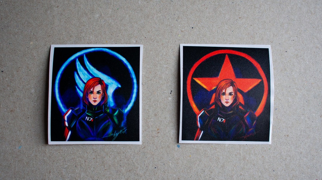 Mass Effect Neon Fan Art Sticker Commander Shepard Paragon and Renegade ...