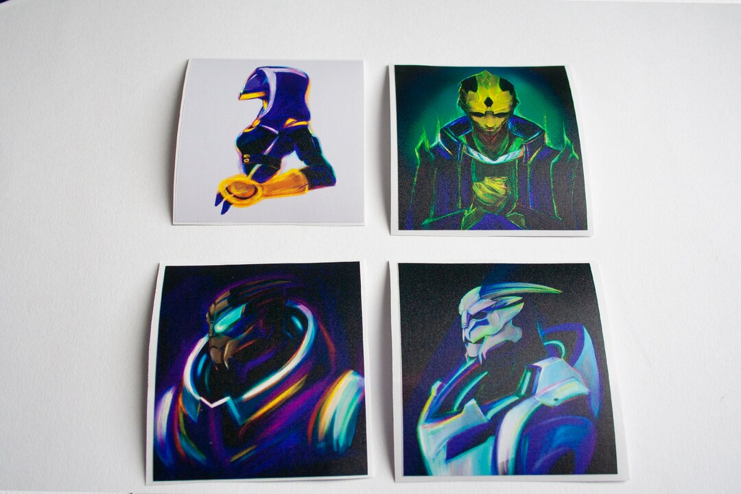 Mass Effect Neon Fan Art Sticker Set by 4 - Tali, Garrus, Thane ...