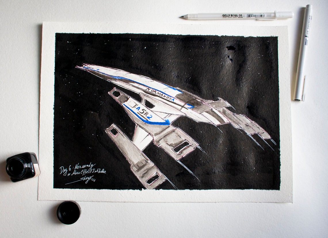 ORIGINAL Mass Effect Inktober Fan Art drell / Thane/ Hanar | Etsy