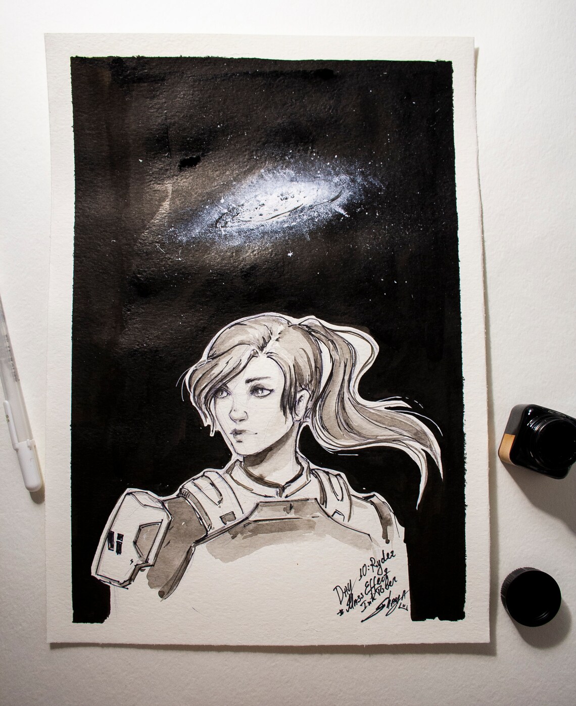 ORIGINAL Mass Effect Inktober Fan Art drell / Thane/ Hanar | Etsy