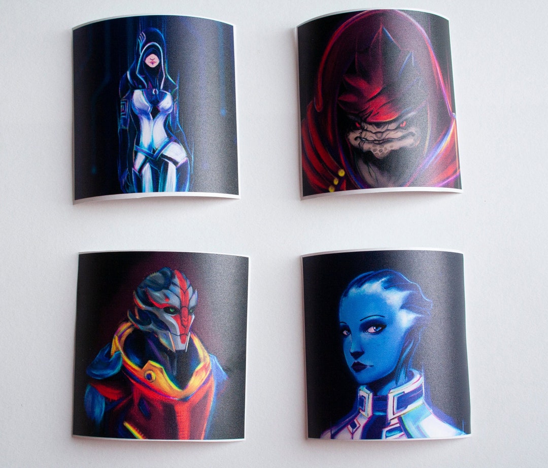 Mass Effect Neon Fan Art Sticker Set by 4 - Kasumi, Nyreen, Wrex, Liara ...