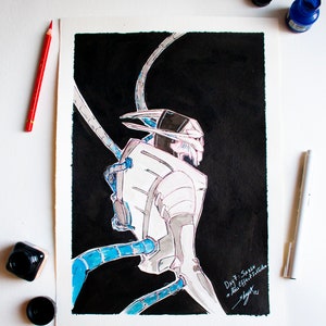 ORIGINAL Mass Effect Inktober Fan Art drell / Thane/, Hanar , Rifle ...