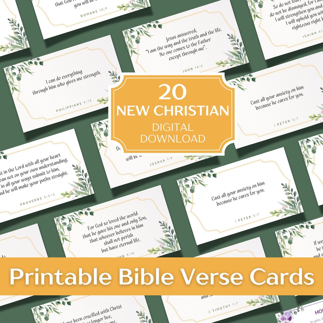 20 Printable Bible Verse Cards | New Christian | Digital Download | NIV ...