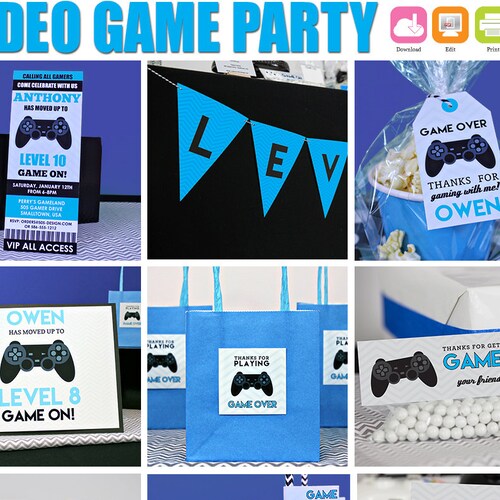 Video Game Birthday Party in Blue Printable Video Game Party - Etsy