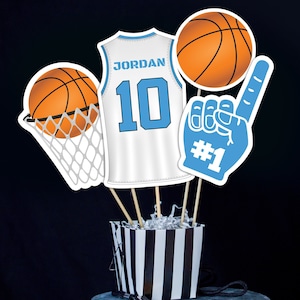Basketball Centerpieces in Light Blue - Printable Basketball Birthday ...