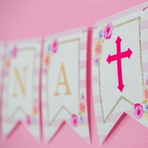 God Bless Banner With Floral Watercolor Baptism Banner Girl Printable ...