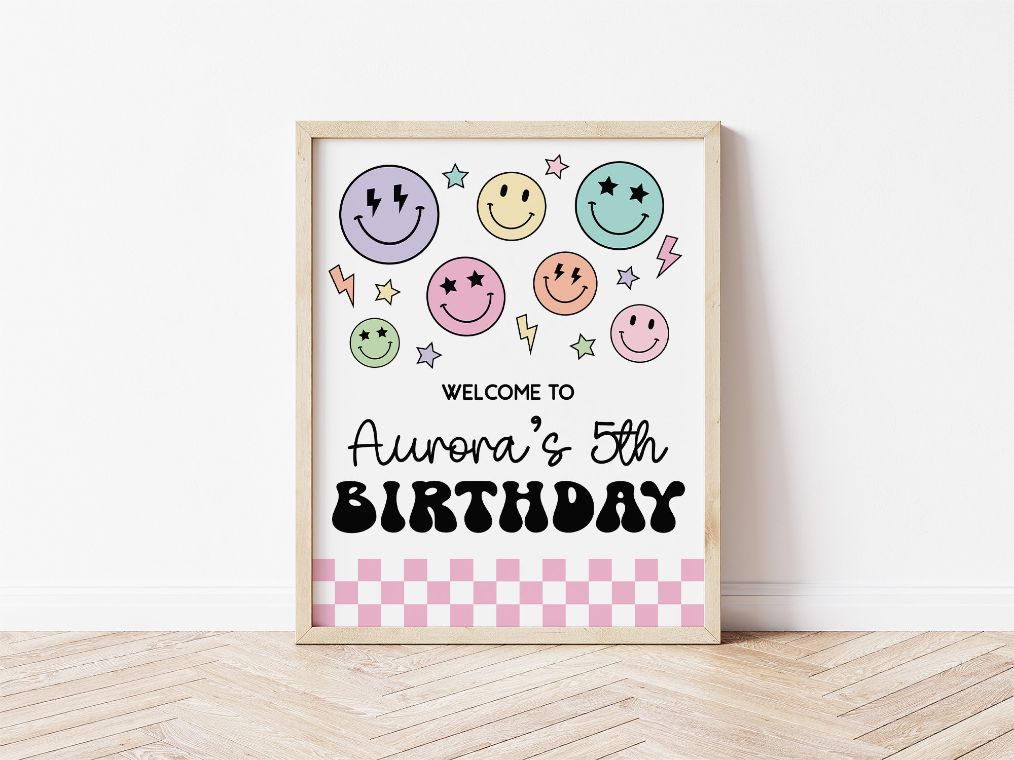 Smiley Face Birthday Party Sign, Pink Smiley Face Welcome Sign, Pastel ...