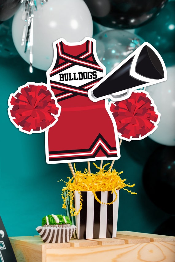 Cheerleading Centerpieces in Red - Printable Cheer Centerpieces - Red ...