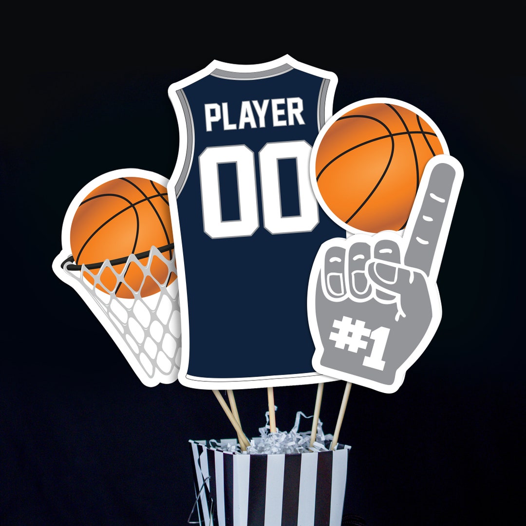 Basketball Centerpieces in Navy Silver - Printable Basketball Birthday ...