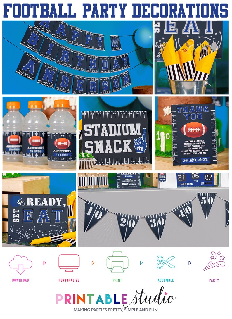 Blue Football Party Decorations, Instant Download Football Birthday ...