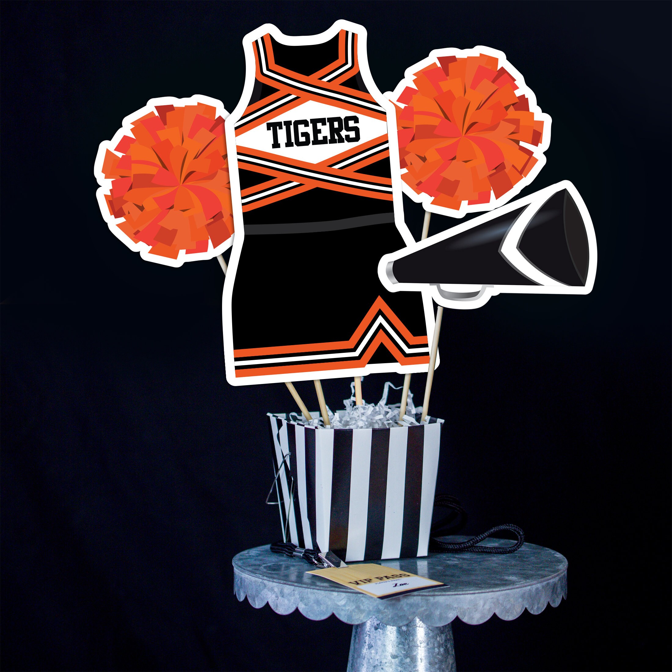 Cheerleading Centerpieces in Black Orange Printable Cheer Centerpieces ...