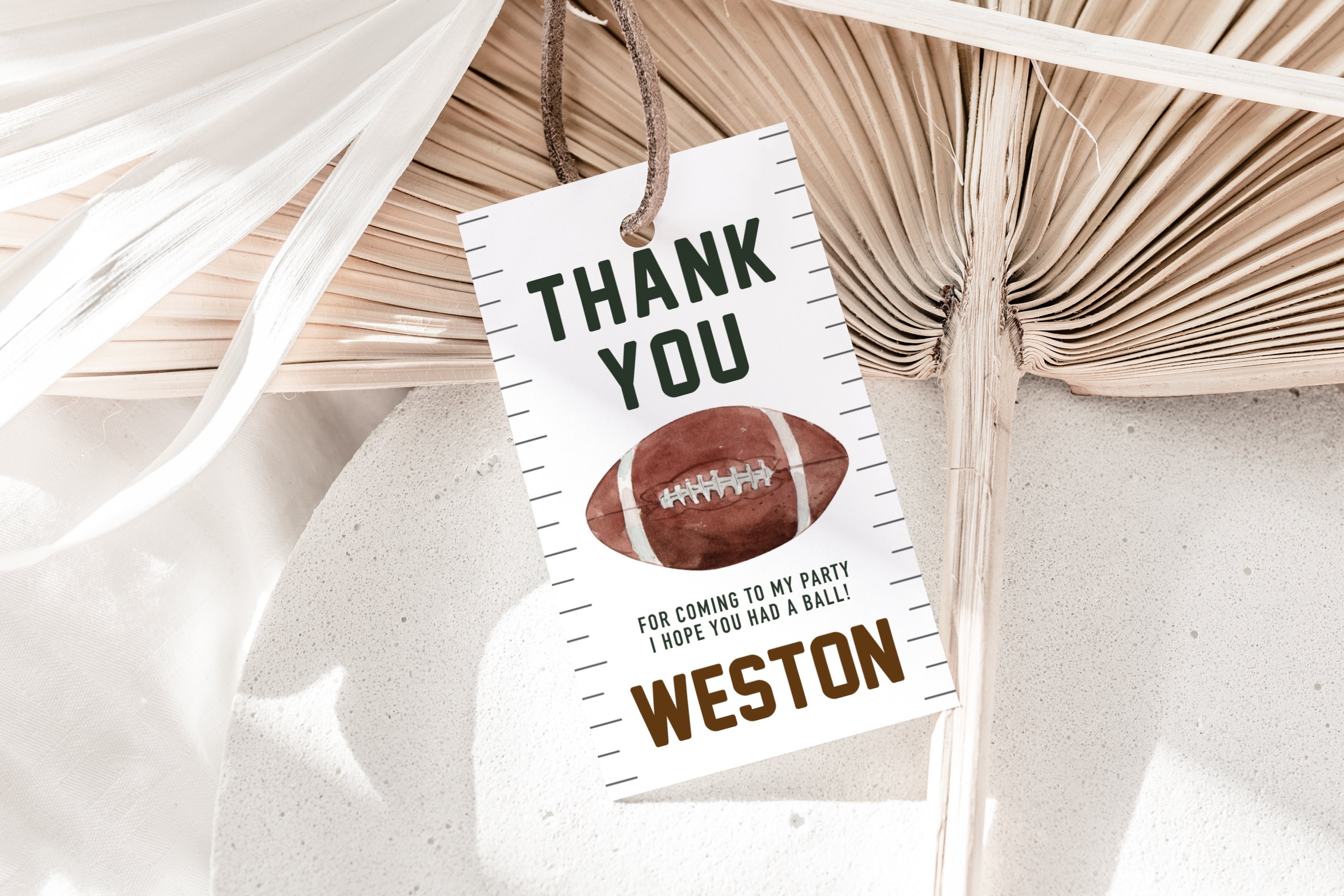 Editable Football Thank You Tag, Watercolor Football Party Favors ...
