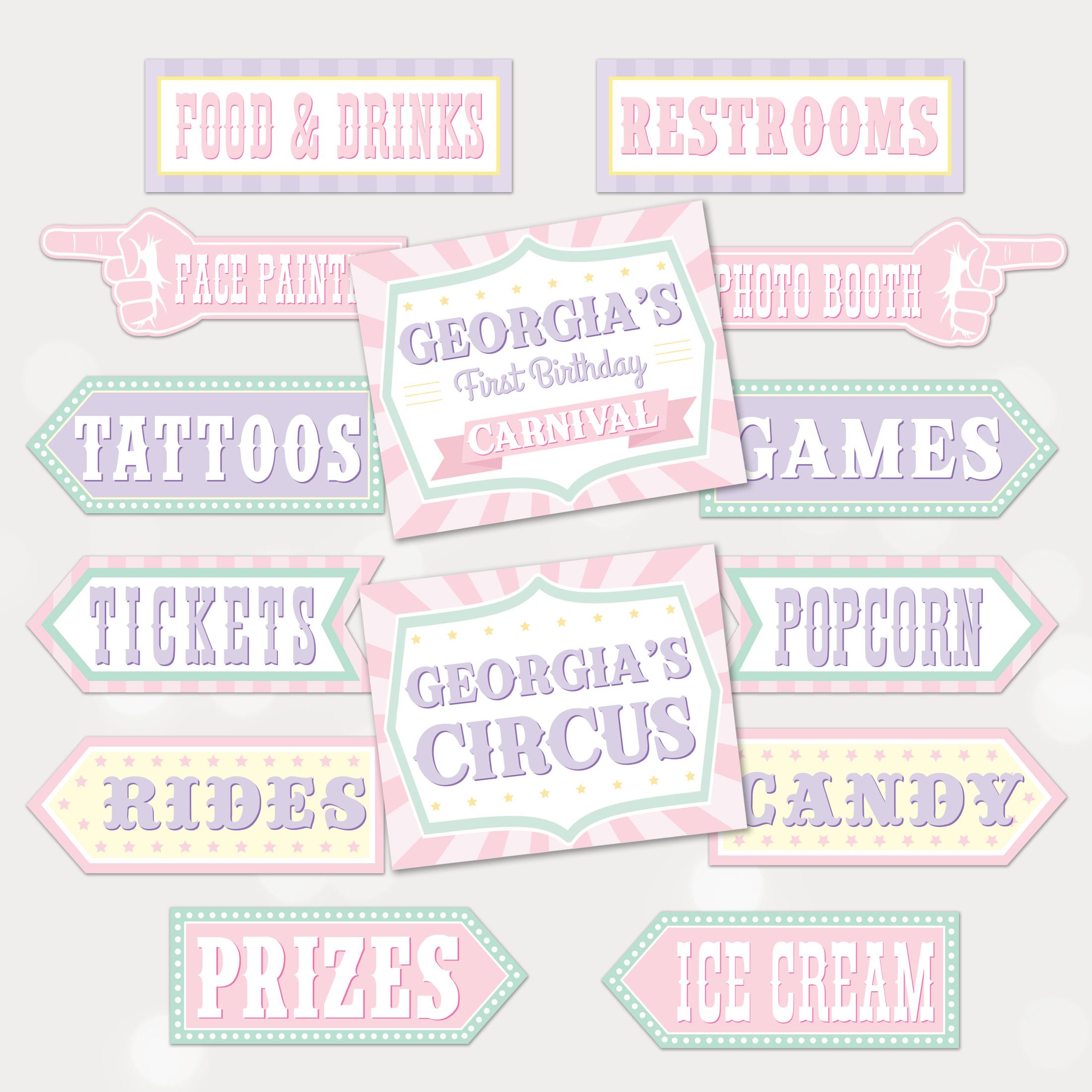 Pastel Carnival Directional Signs Carnival Birthday Signs Carnival ...