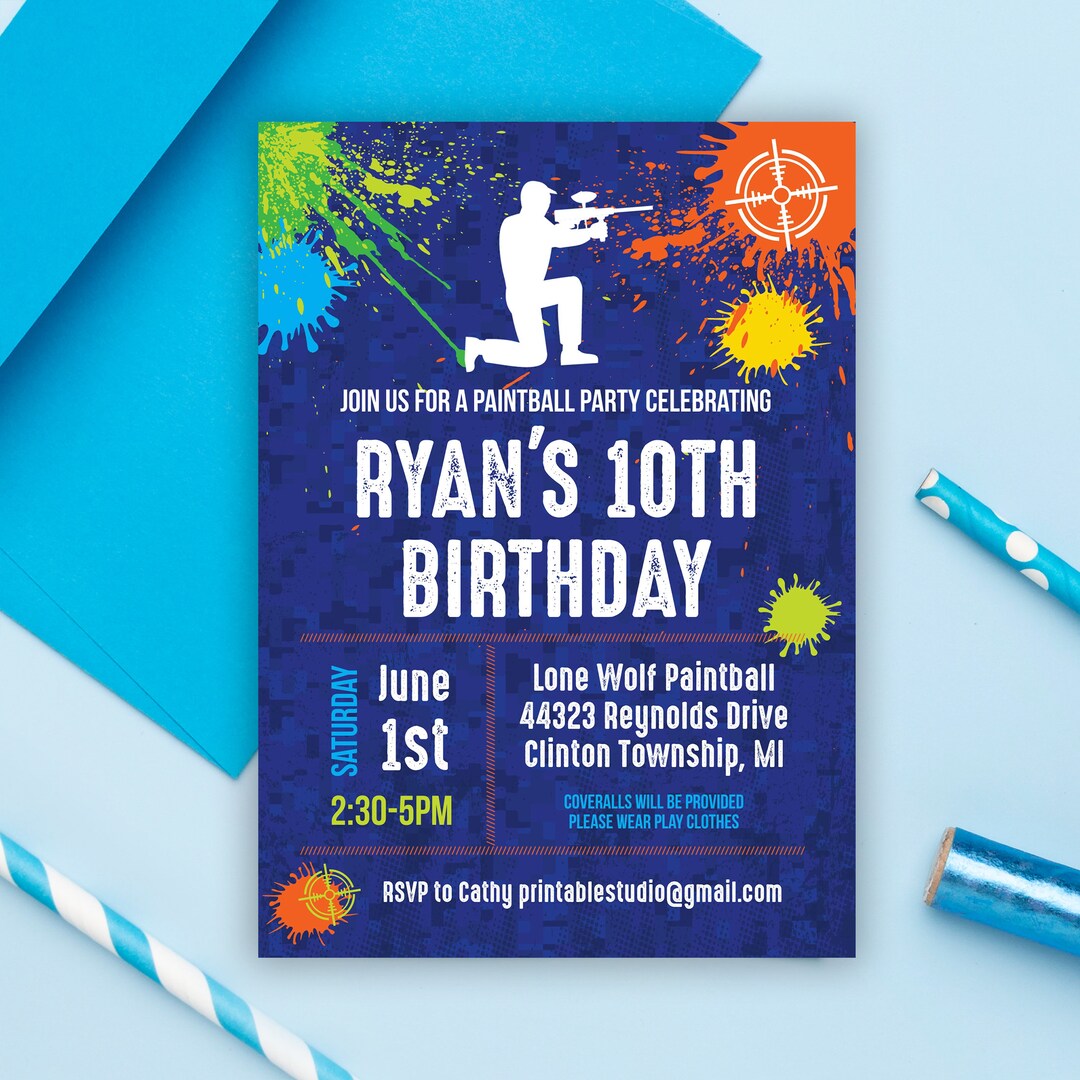 Paintball Invitation, Paintball Birthday Invitation, Paintball Invite ...