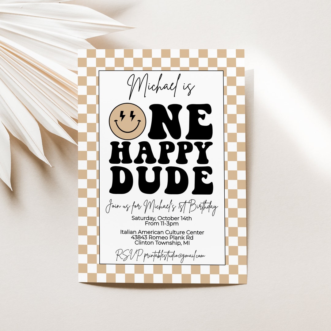 One Happy Dude Invitation Happy Dude Birthday Invite Editable One Happy ...