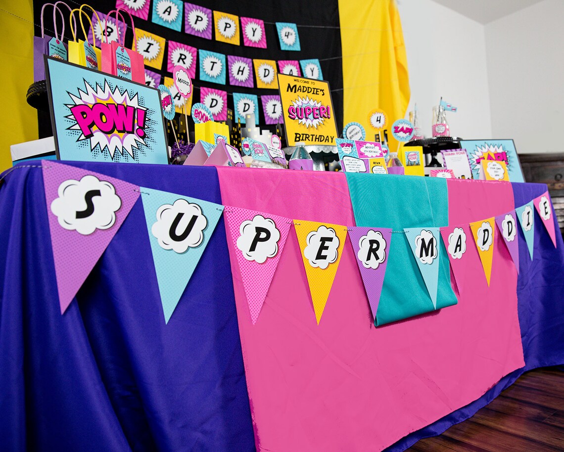 Pink Superhero Party Decorations INSTANT DOWNLOAD Printable - Etsy