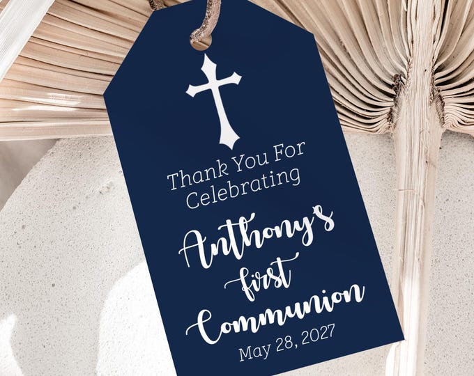 Blue Floral Holy Communion Favor Tag, First Holy Communion Sticker ...