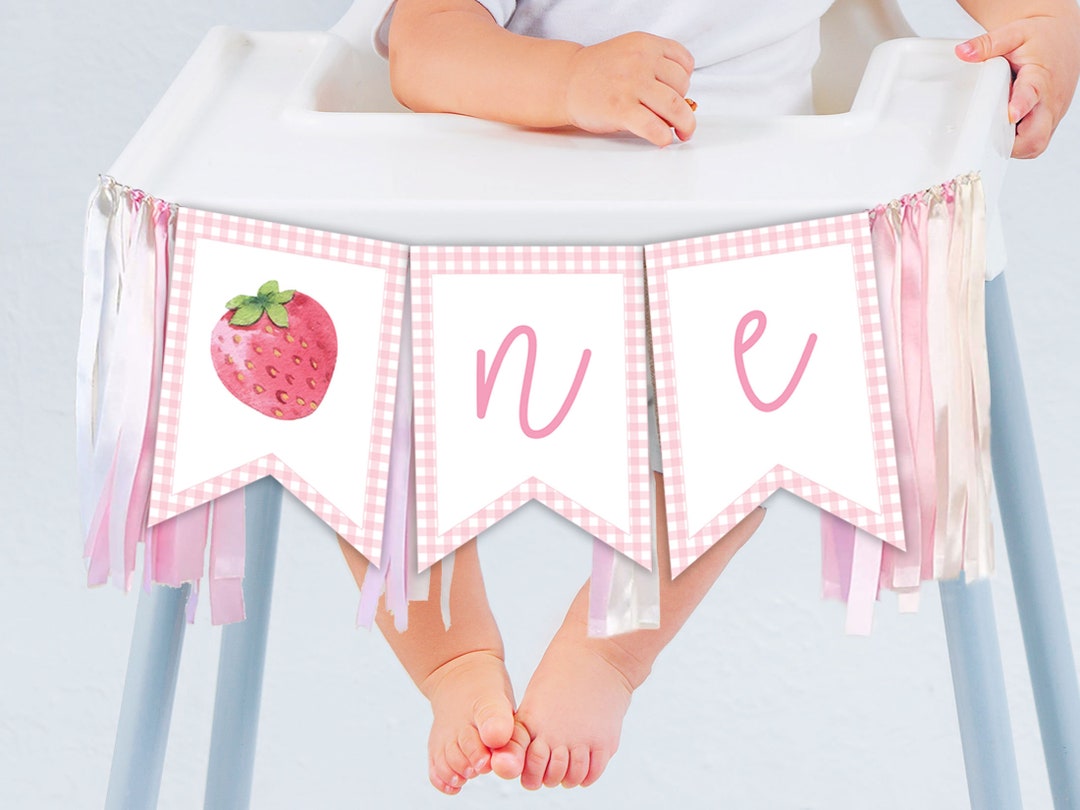 Strawberry ONE Banner Printable Strawberry Highchair Banner Instant ...