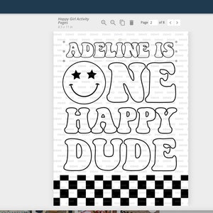 Editable Happy Girl Party Coloring Pages, Smiley Face Activity Pages ...