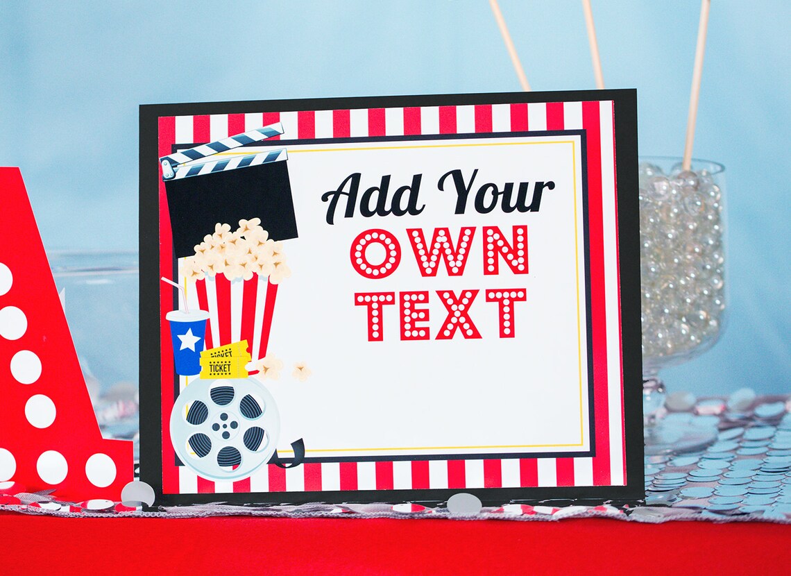 Movie Party Signs in Red, Instant Download Red Movie Party Signs in Red ...