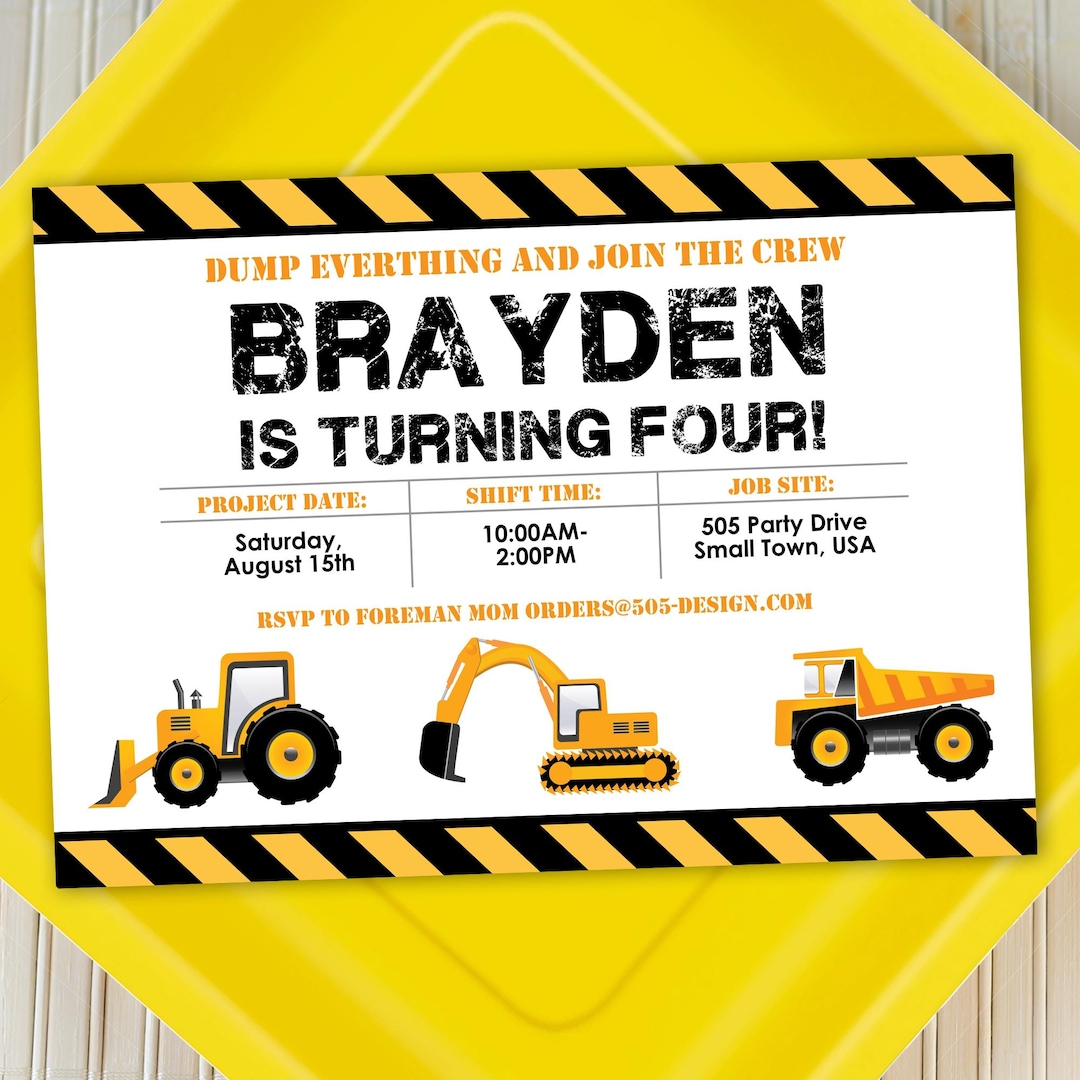 Editable Construction Birthday Invitation, Printable Construction ...