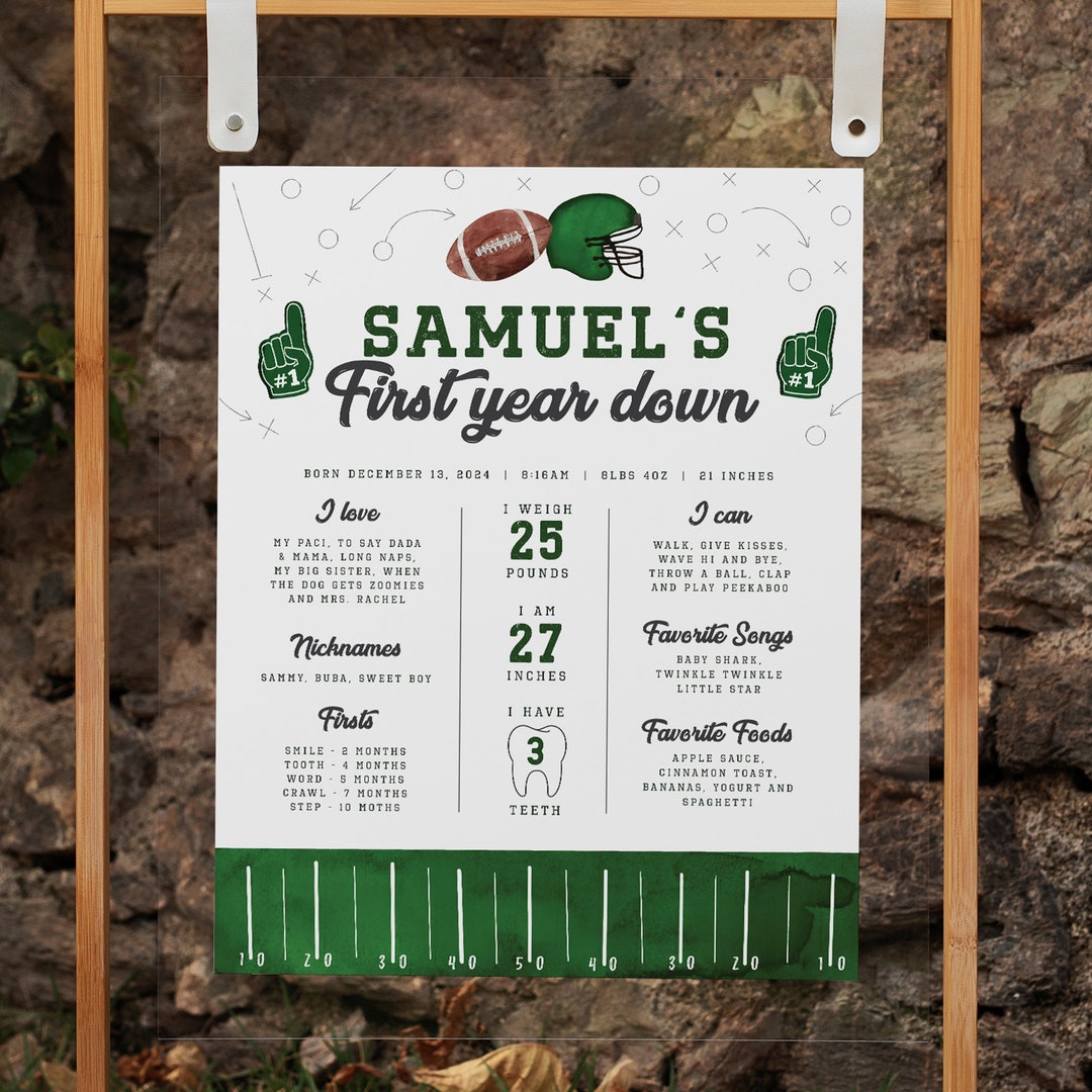Football Milestone Poster, Football Birthday Stats Board, Babies First ...