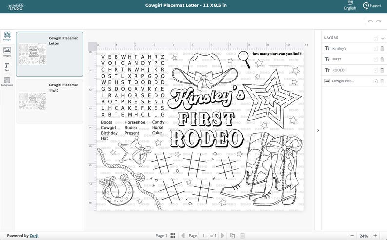 Cowgirl First Rodeo Coloring Placemat: Printable Party Activity (PDF ...
