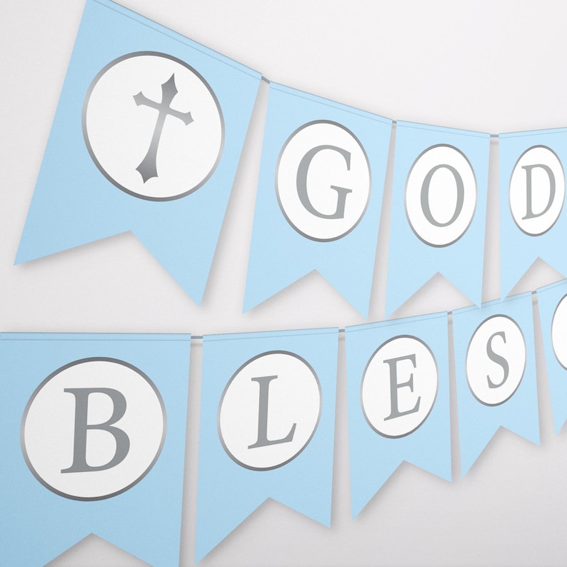 God Bless Banner - Light Blue Silver First Communion Banner - Boys ...