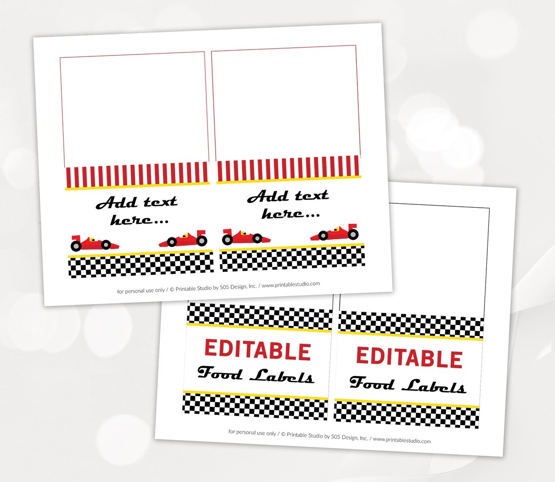 Race Car Party Food Labels Instant Download - Racing Birthday Party ...