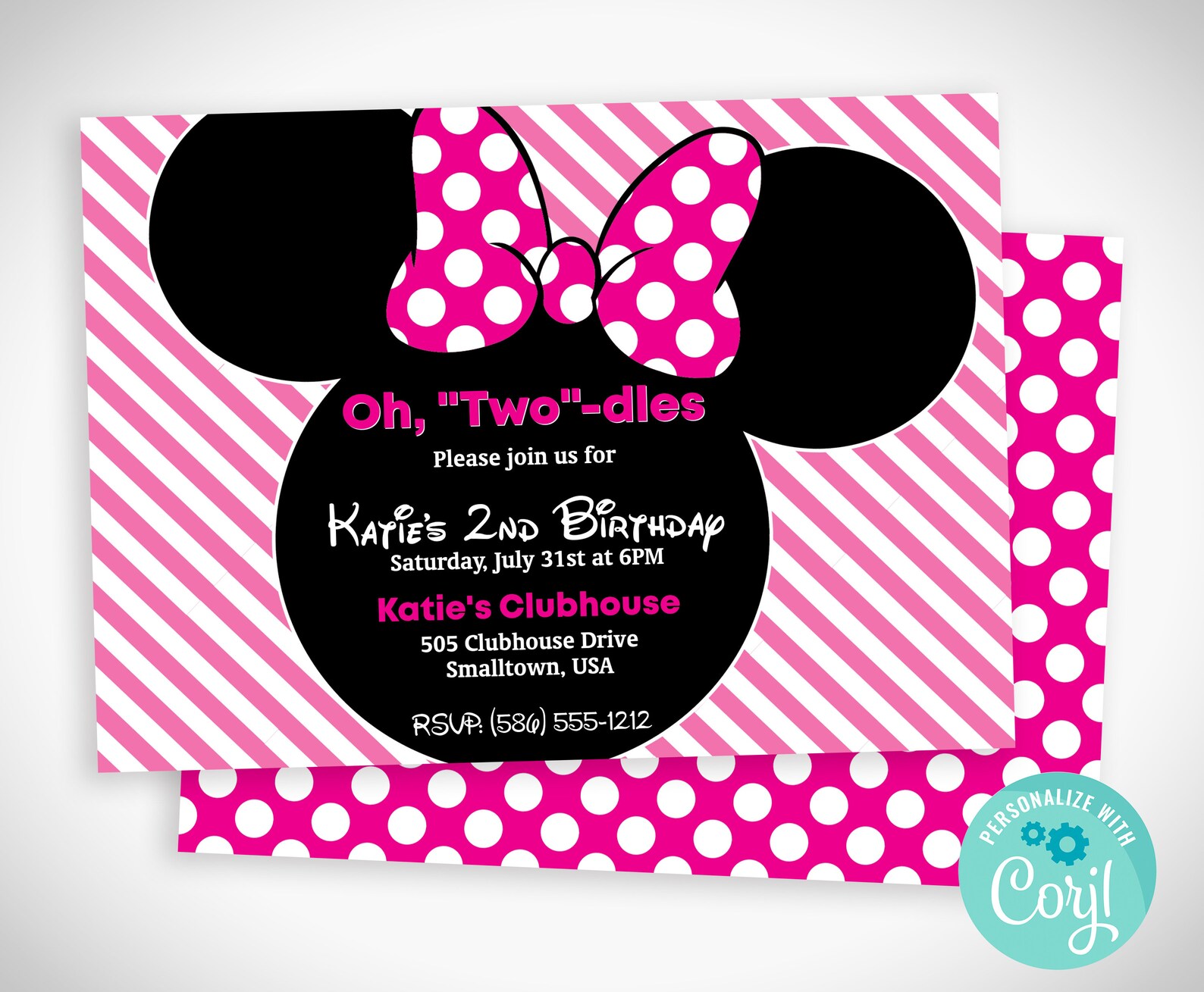 Hot Pink Minnie Mouse Invitation Bright Pink Minnie - Etsy
