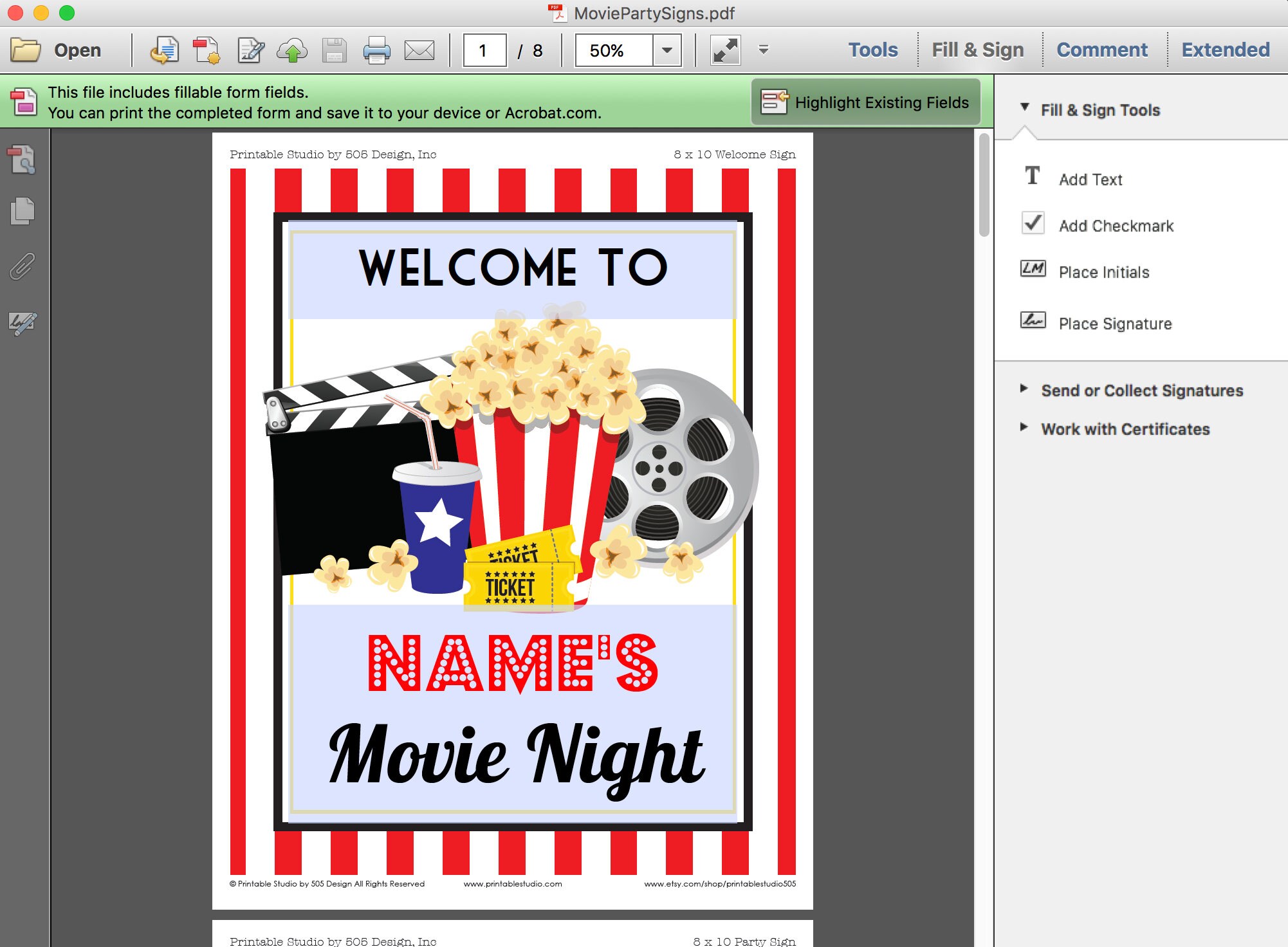 Movie Party Signs in Red Instant Download Red Movie Party - Etsy