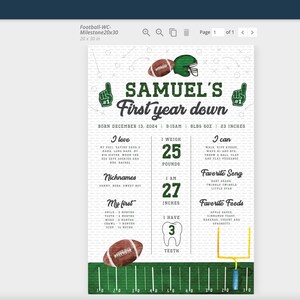 Football Milestone Poster, Football Birthday Stats Board, Babies First ...