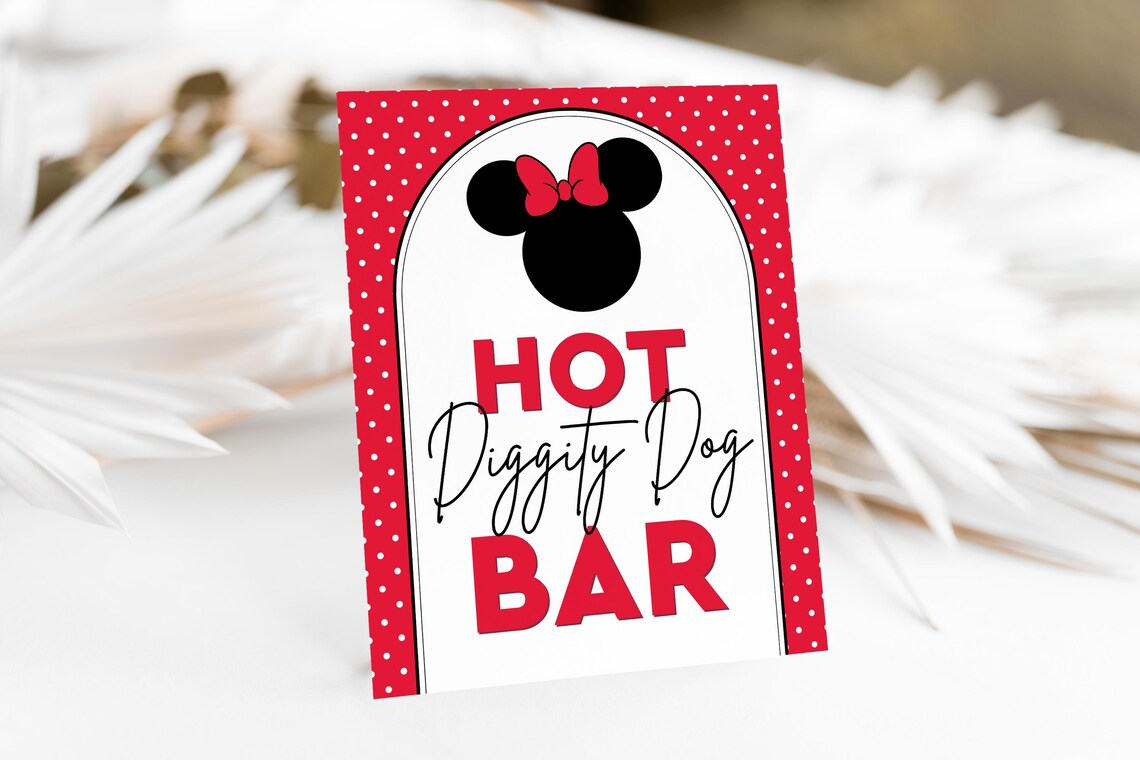Editable Minnie Birthday Signs in Red Modern Minnie Mouse Party Signs ...