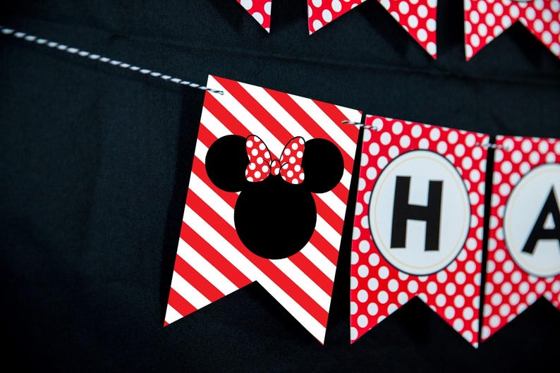 Minnie Mouse Birthday Banner in Red - Instant Download Minnie Mouse ...