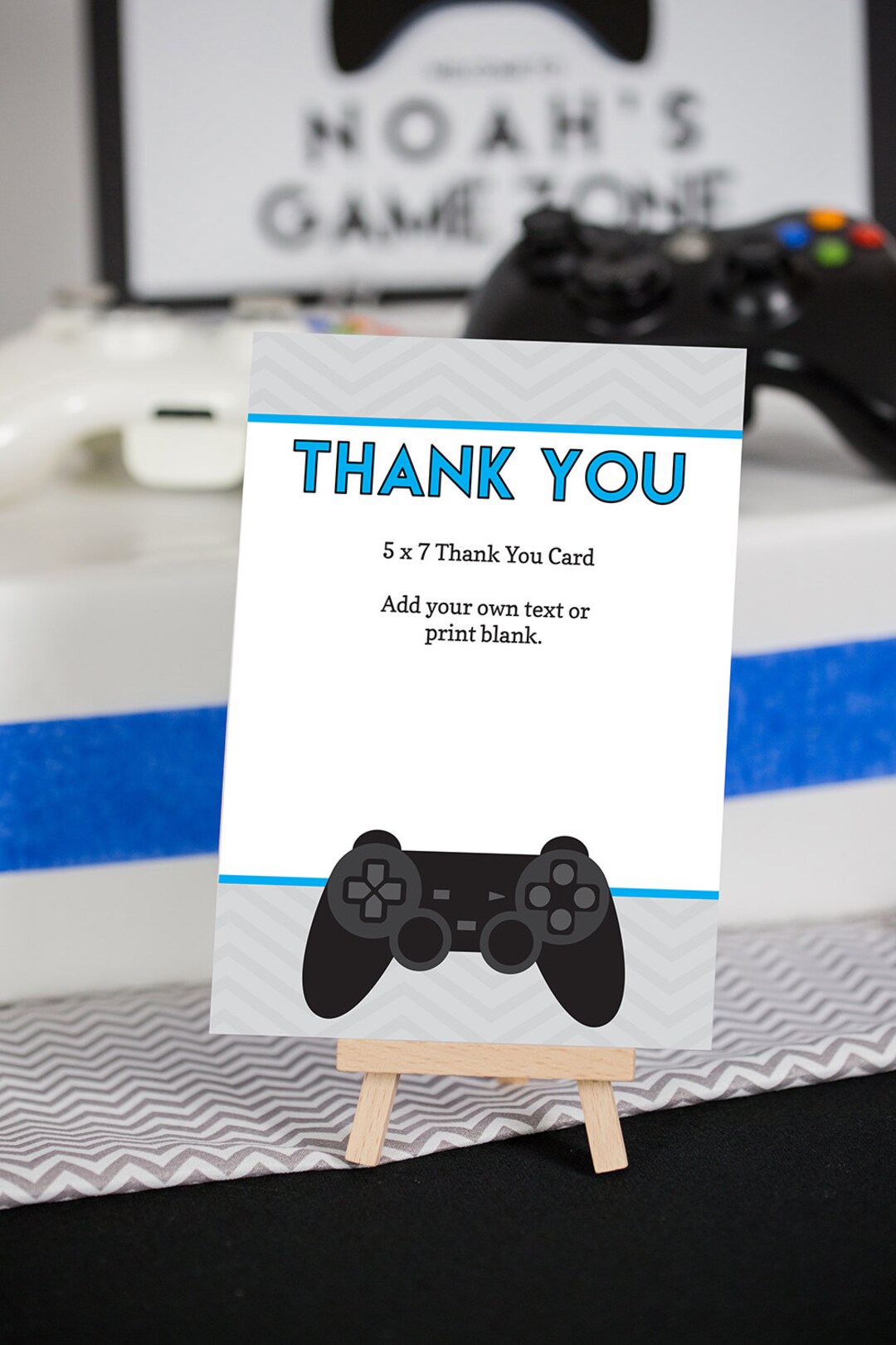 Video Game Thank You Card in Blue Video Game Party Thank You - Etsy
