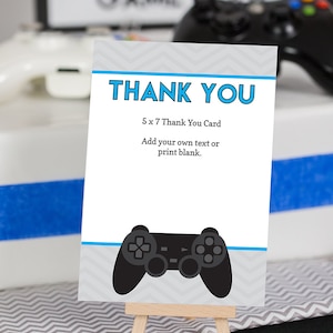 Video Game Thank You Card in Blue - Video Game Party Thank You ...
